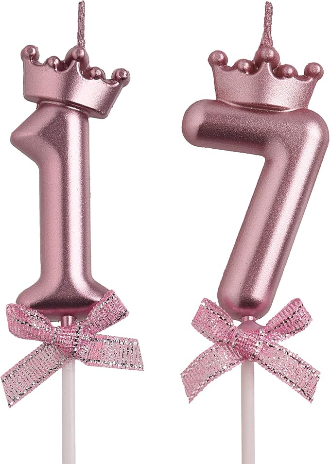 Amazon.com: AOOLADA 17th Birthday Candles, Rose Gold 3D Number 17 Happy ...