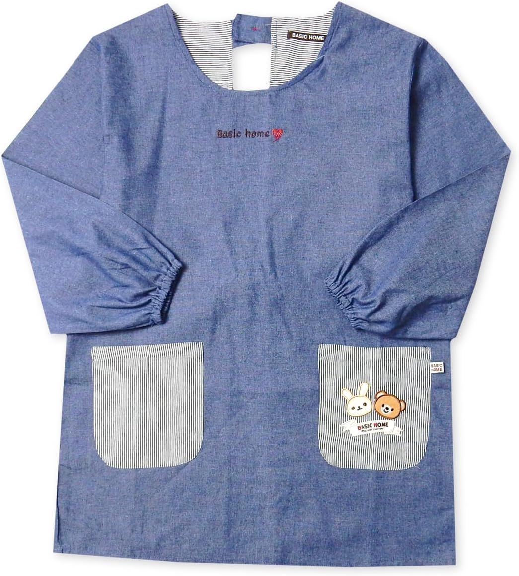 Amazon｜（ブルー 2L-3L）大きいサイズ 婦人 レディース 割烹着 エプロン 後ろボタン＆ひも留め ヒッコリー デニム うさぎ くま刺繍ワッペン 2L-3L sl-0440 メール便 ...