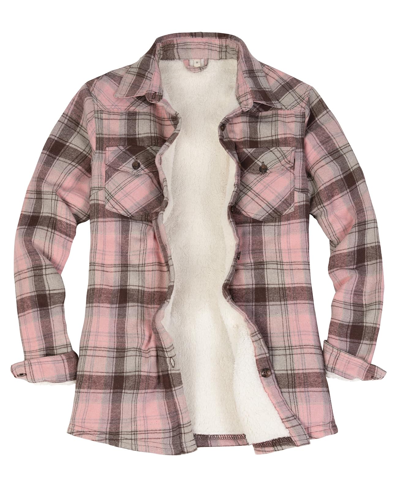 ThCreasa Womens Sherpa Lined Flannel Jacket with Hand Pockets, Plaid ...