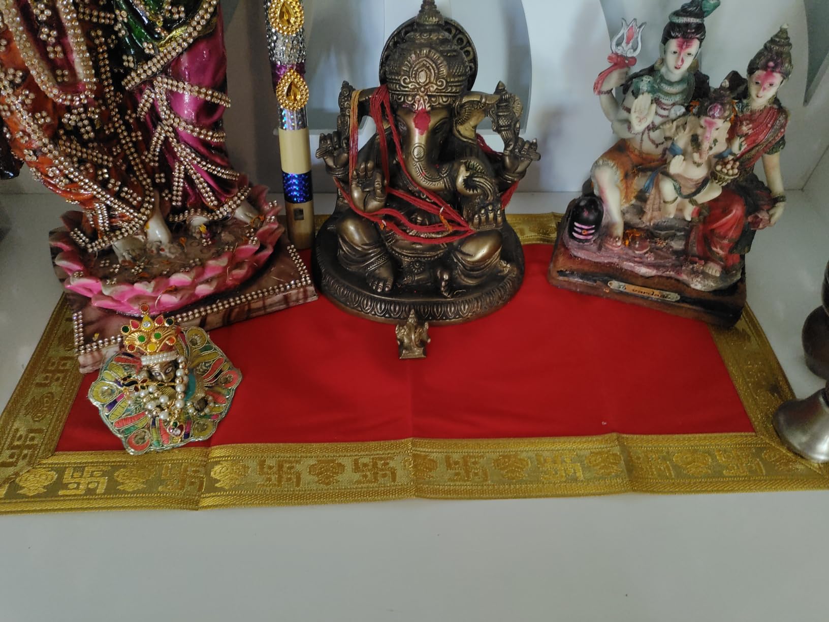 Bhakti Lehar (10 x 20 Inch) Long Red Velvet Pooja Aasan Cloth/Chowki ...