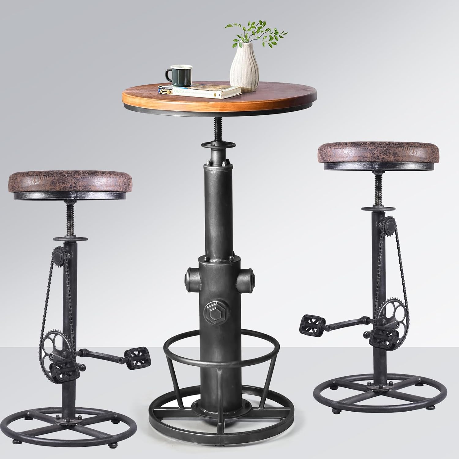 Amazon.com - BOKKOLIK Rustic 3 Pieces Pub Table Set with Bike Bar ...