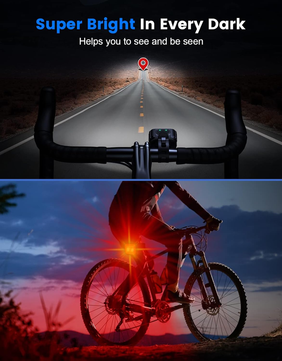 Bike Lights for Night Riding, Ultra Bright Rechargeable Bike Light ...