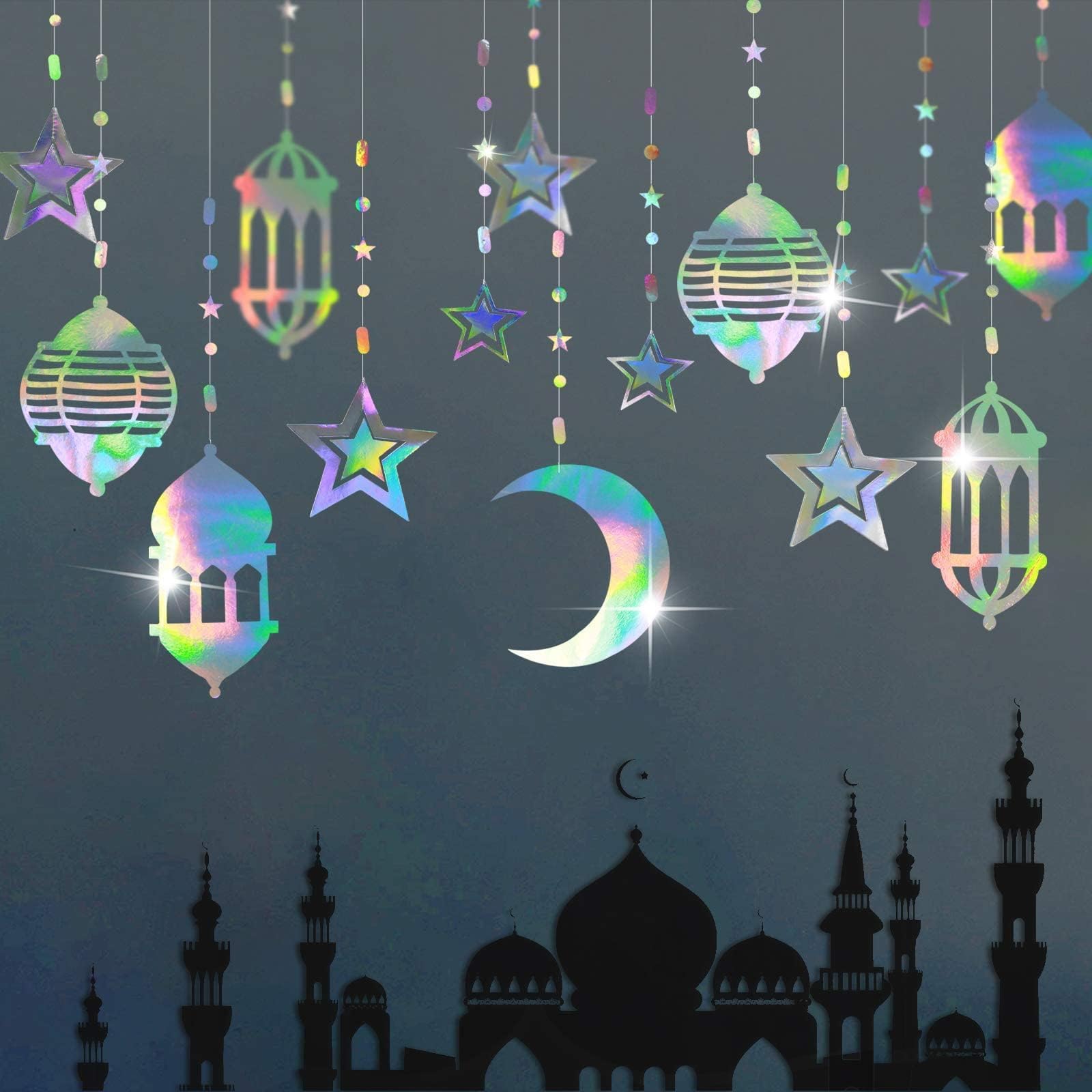 Amazon.com: Cheerland Iridescent Star Moon Lantern Garland Decorations ...
