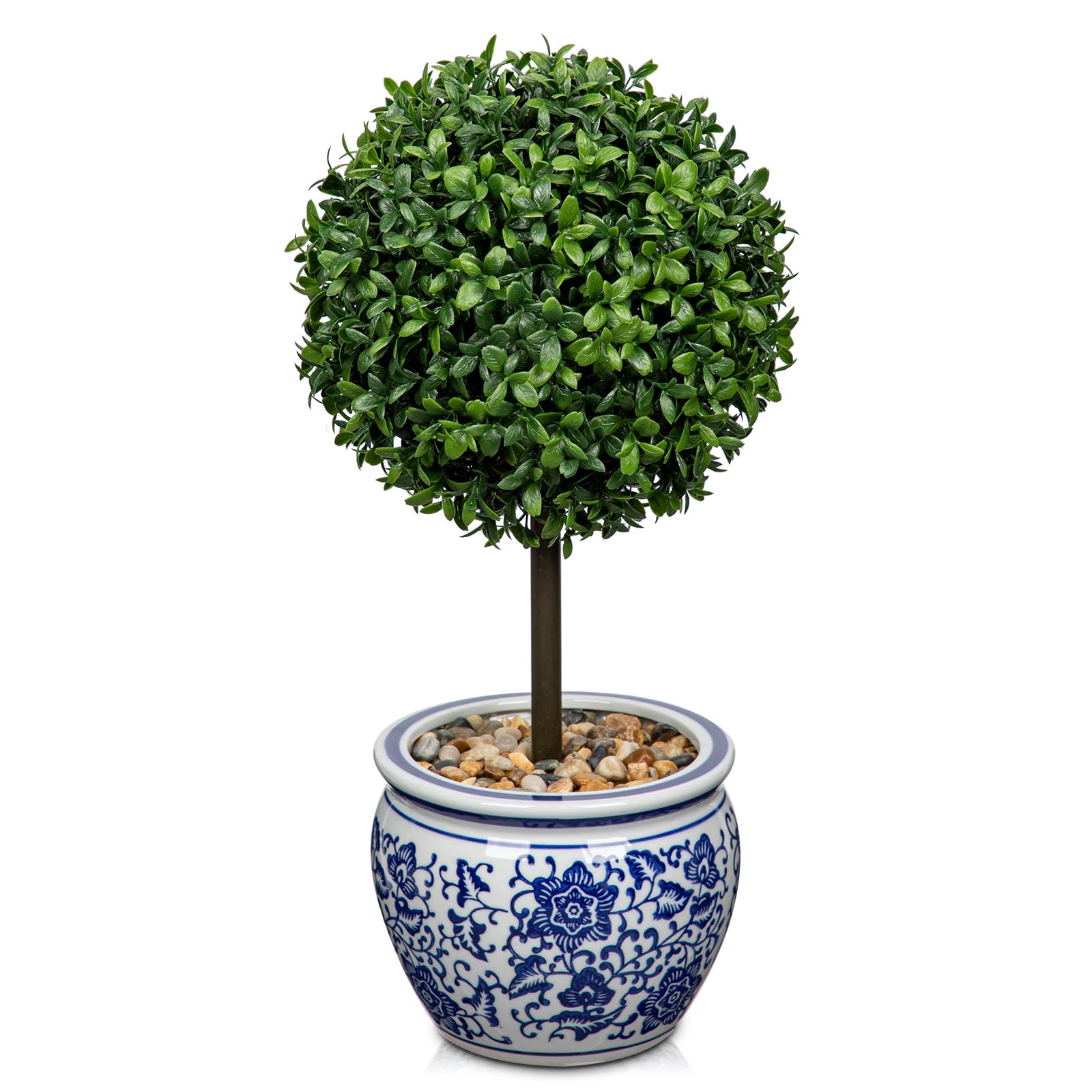 Amazon.com: DILATATA Artificial Topiary Boxwood Ball in Blue and White ...