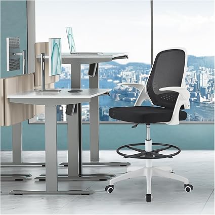 Amazon.com: YEEFY Mesh Drafting Chair with Flip-up Arms Footrest Ring ...