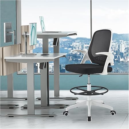 Amazon.com: YEEFY Mesh Drafting Chair with Flip-up Arms Footrest Ring ...