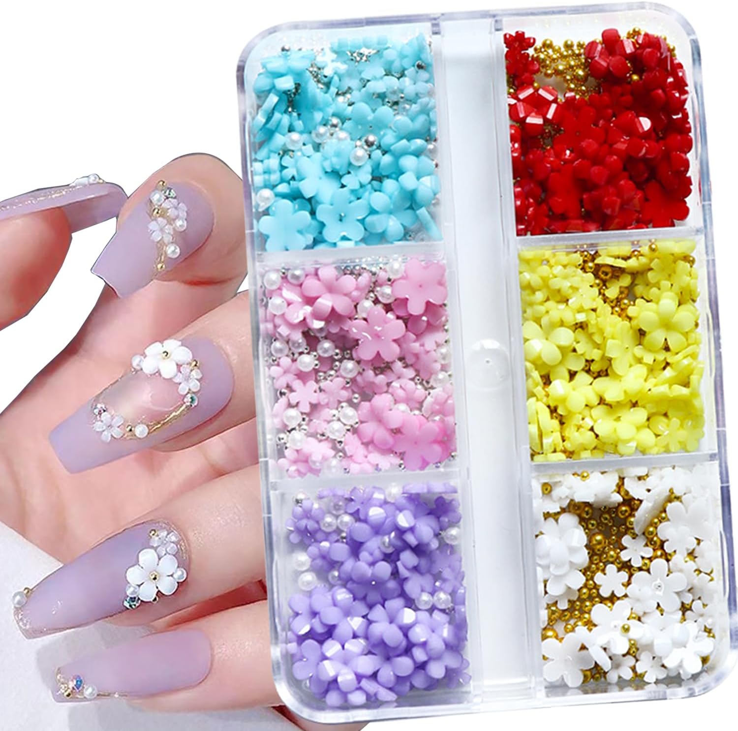 Amazon.com: 3D Flower Nail Charms and Metal Caviar Beads,Nail Art 3D ...