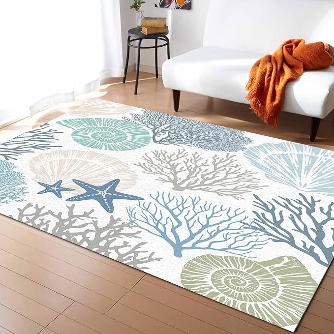 Amazon.com: Debedcor Blue Coral Area Rug for Living Room, Coastal Ocean ...