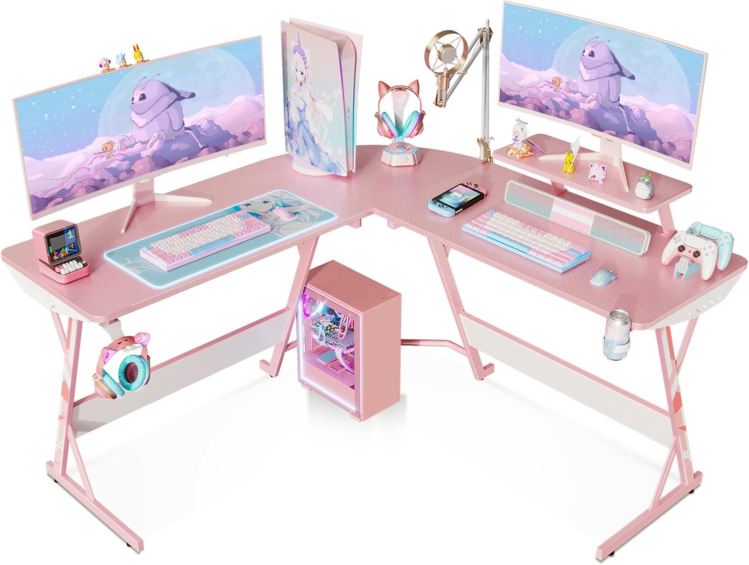 Amazon.com: MOTPK Pink Gaming Desk L Shaped, Gamer Desk Gaming Table ...