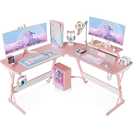 Amazon.com: MOTPK 47 inch Pink Gaming Desk Z-Shaped Sturdy Gaming Table ...