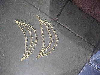 MEENAZ Brass copper Gold kanchain 3 layer long bridal wedding ear kan ...