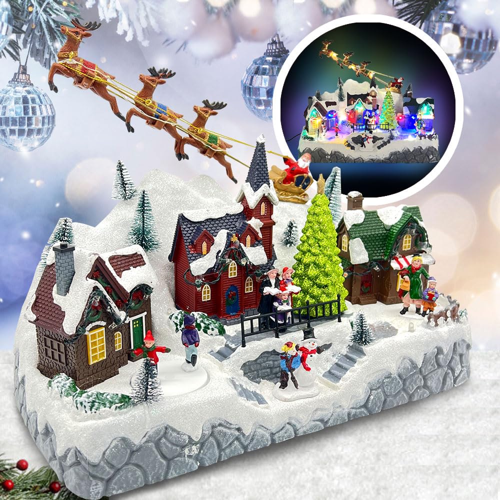 Animated Musical Christmas Village Scene, Lighted, Snowy Hillside with ...