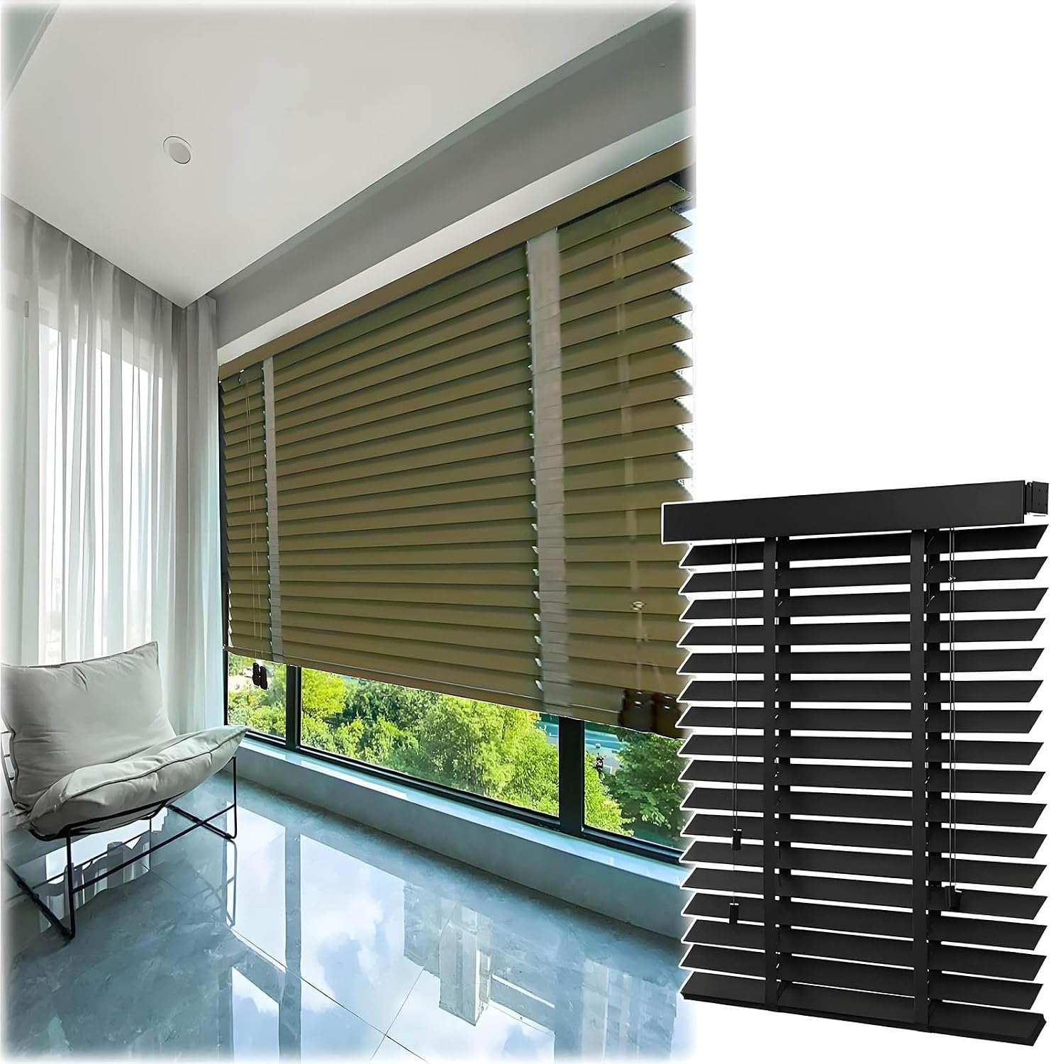 Amazon.com: 2" Slats Kitchen Wooden Windows Blinds Office Cordless ...