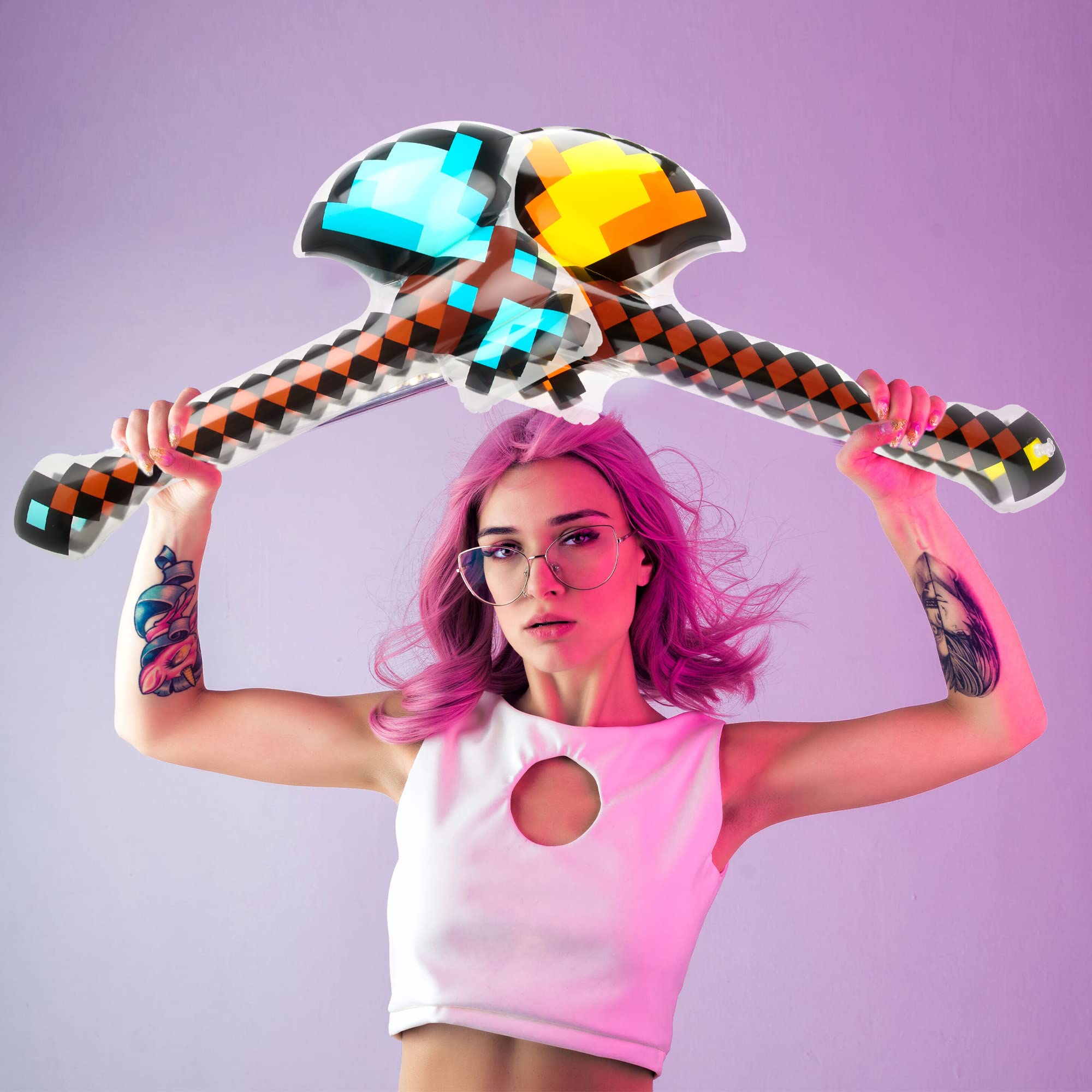 Snapklik.com : 14 Pcs Inflatable Pixel Axe Pickaxe Swords Jumbo Blow Up ...