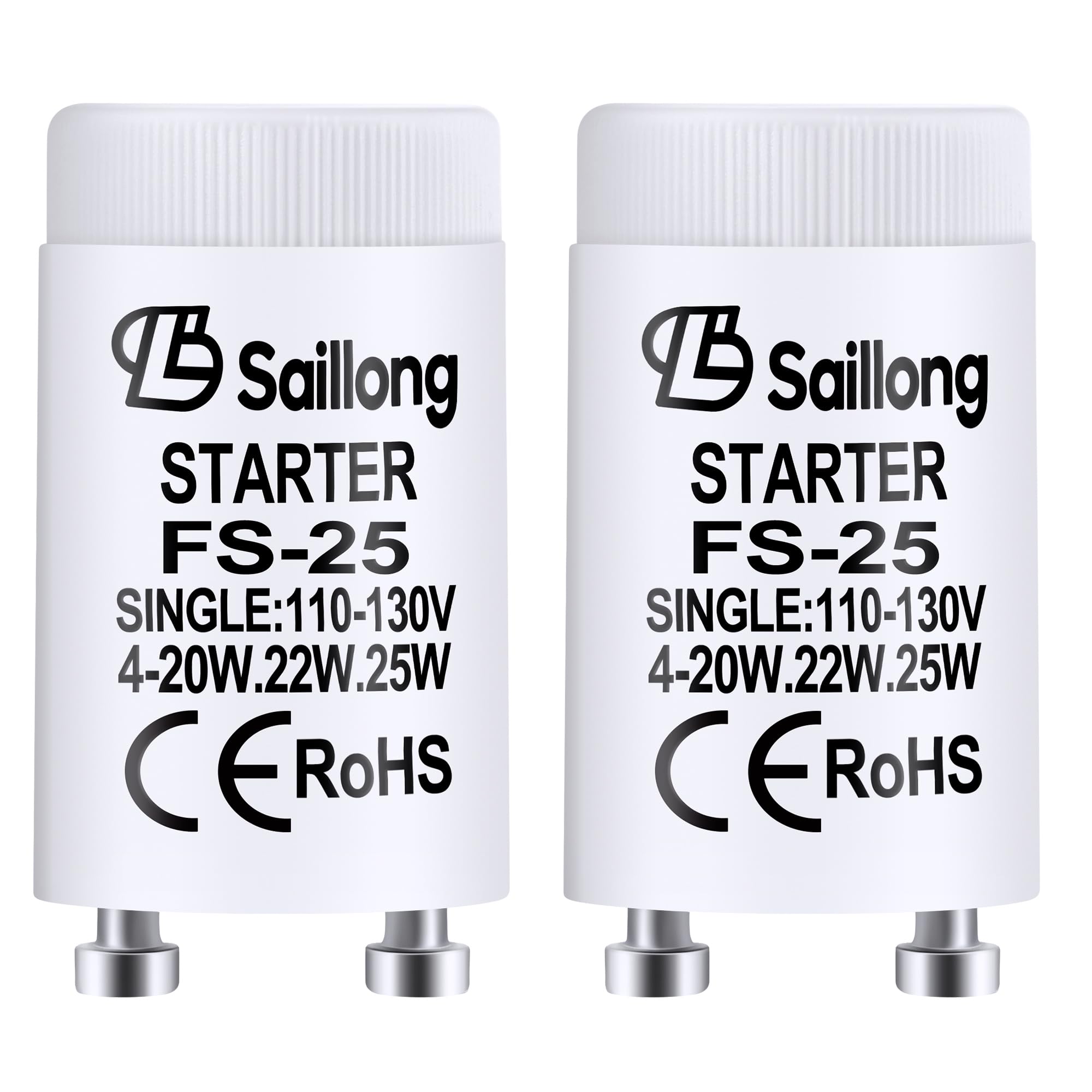 Saillong 2 Pack White Fluorescent Starter for Use with 4-40W Preheat ...