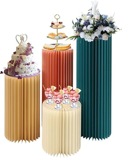 Amazon.com: 4 Pcs Cylinder Pedestals Stands Foldable Paper Flower Stand ...