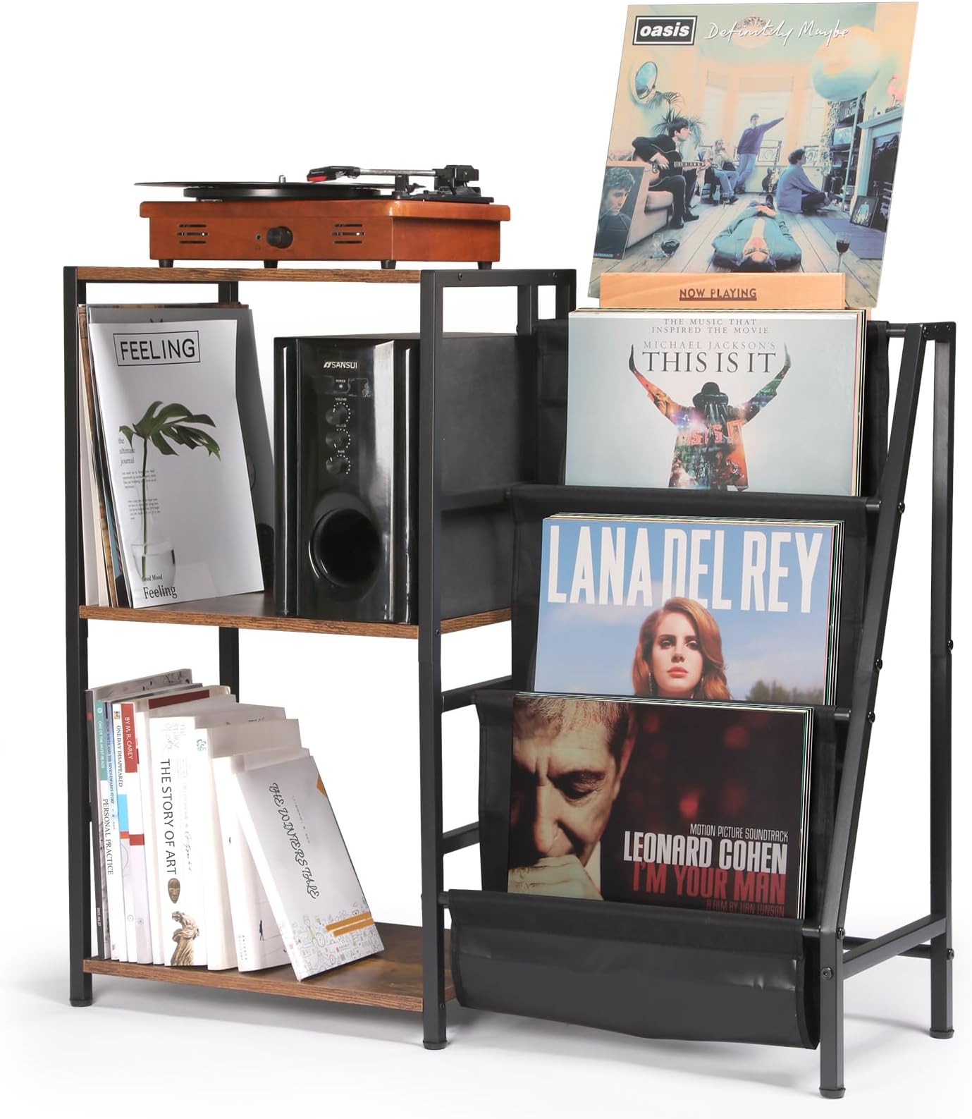 Amazon.com: End Table with Charging Station Record Player Stand ...