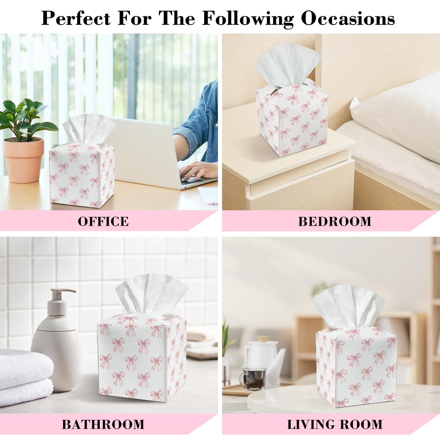Snapklik.com : Pink Bows Leather Tissue Box Cover Square Vintage Tissue ...