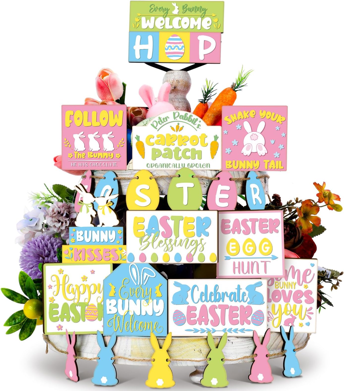 Amazon.com: Amyhill 30 Pcs Easter Spring Tiered Tray Decor Pastel ...