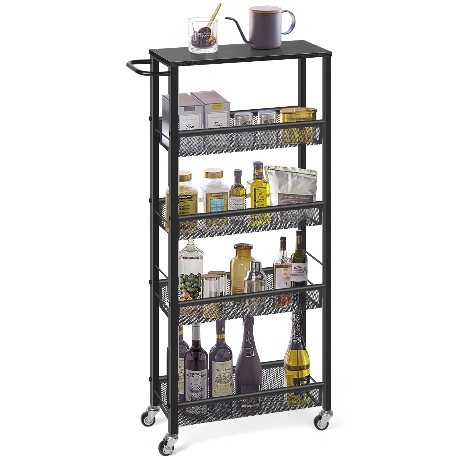 Amazon.com: NANANARDOSO Slim Storage Cart, 5 Tier Narrow Cart on Wheels ...