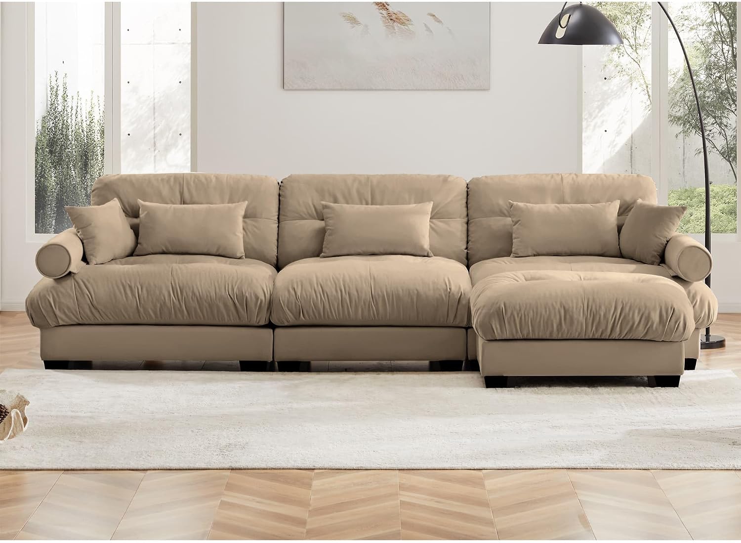 Amazon.com: Modular Velvet Sectional Sofa with Movable Ottoman,Corner ...