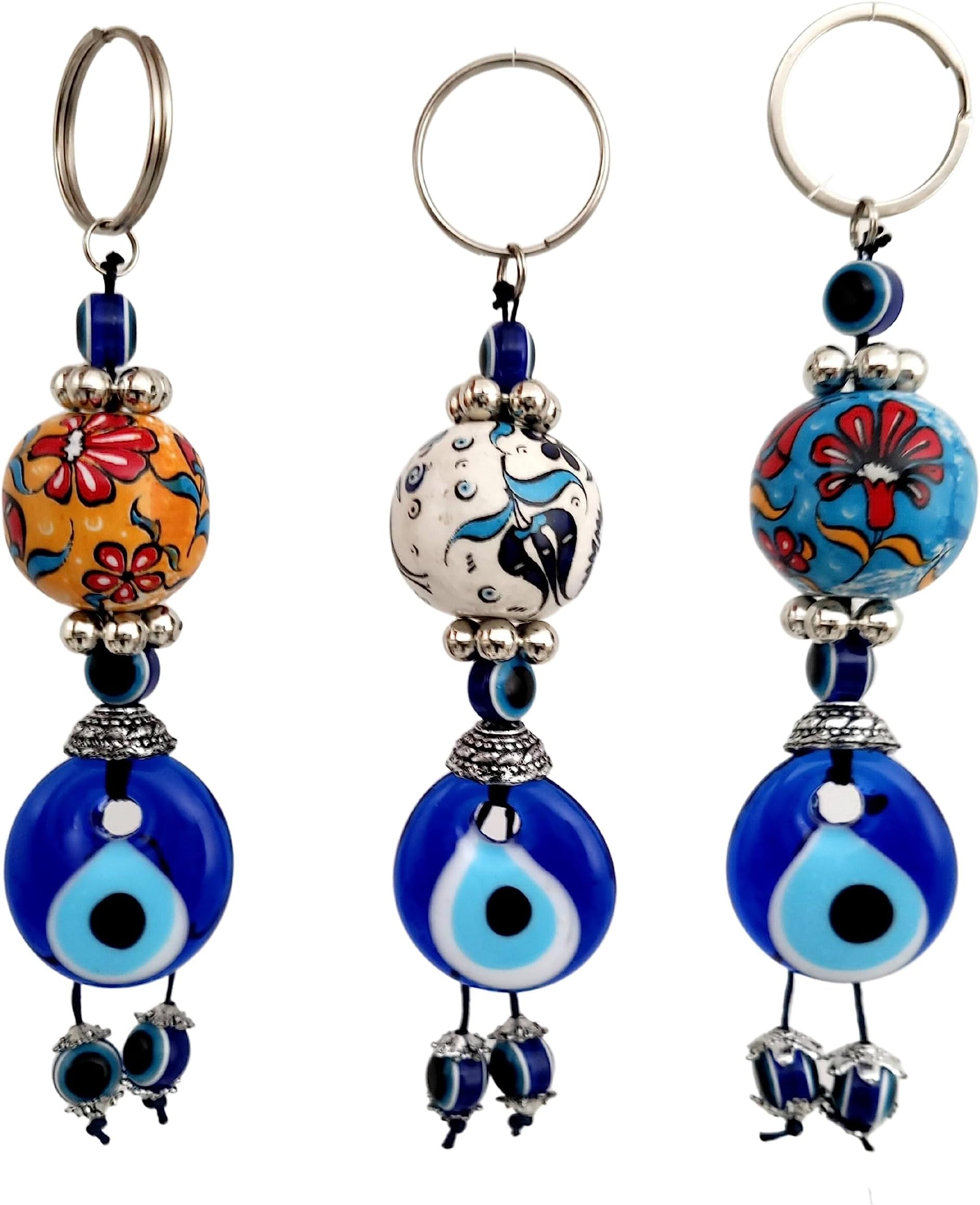 Amazon.com: 4 Pieces Evil Eye Keychains for Car Keys,Turkish Blue Evil ...