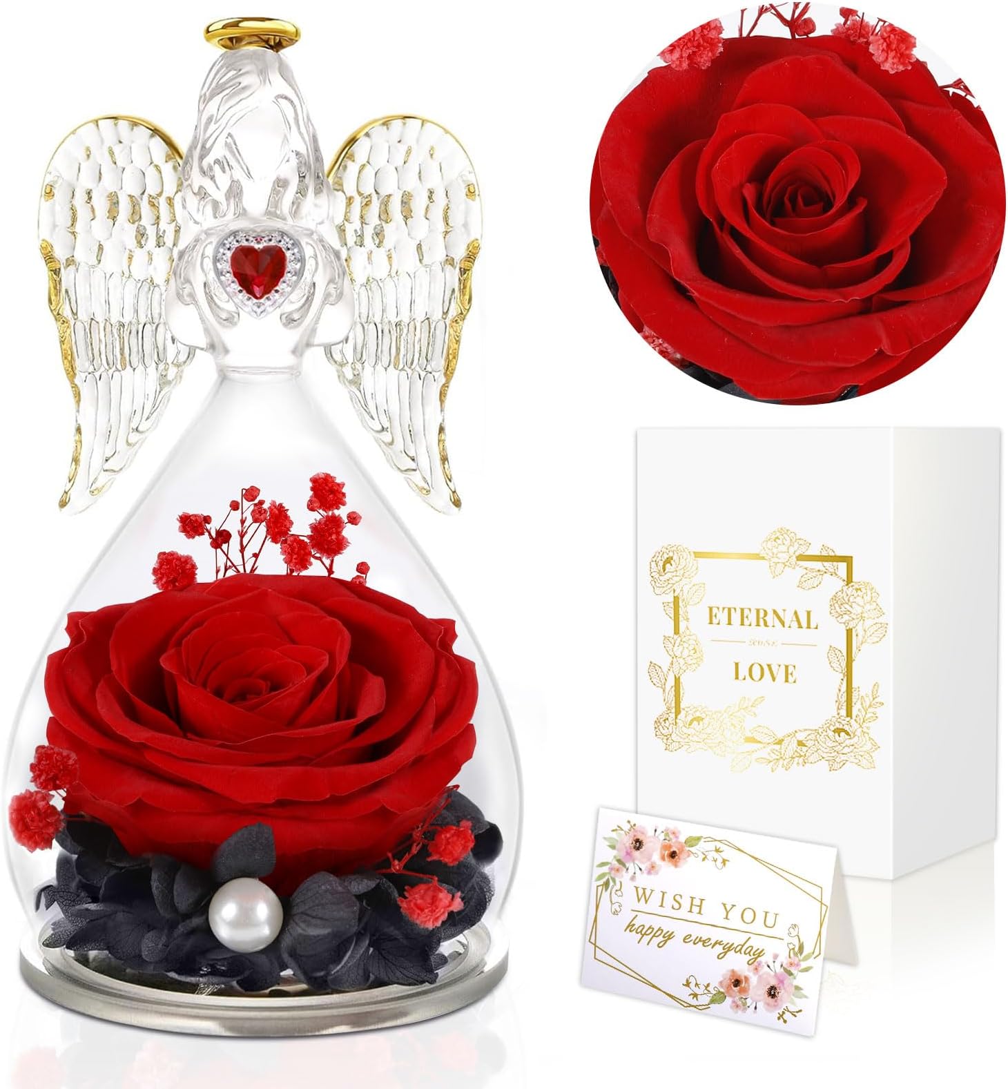 GUHAOOL Regali di Angelo per le Donne, Rosa Stabilizzata Vera in Angel ...