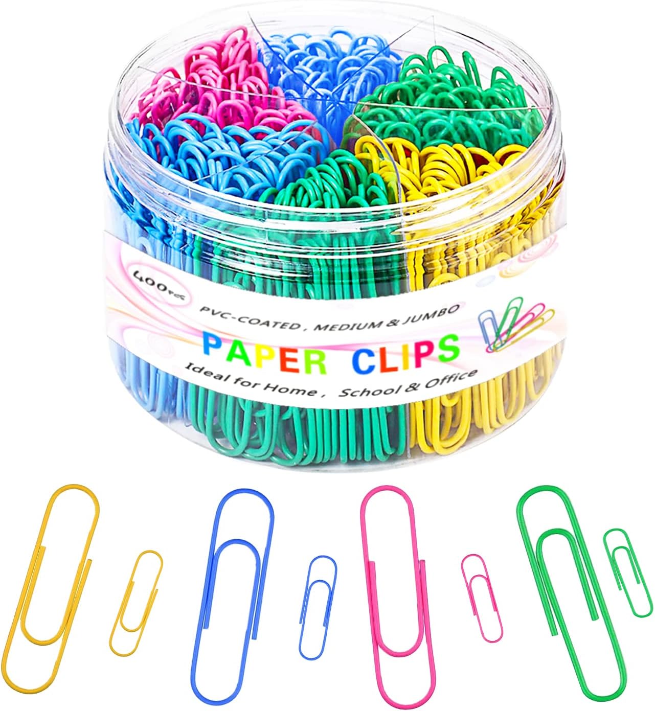 Amazon.com : SAIOM 400 PCS Colourful Paper Clips Assorted Sizes, 200 ...