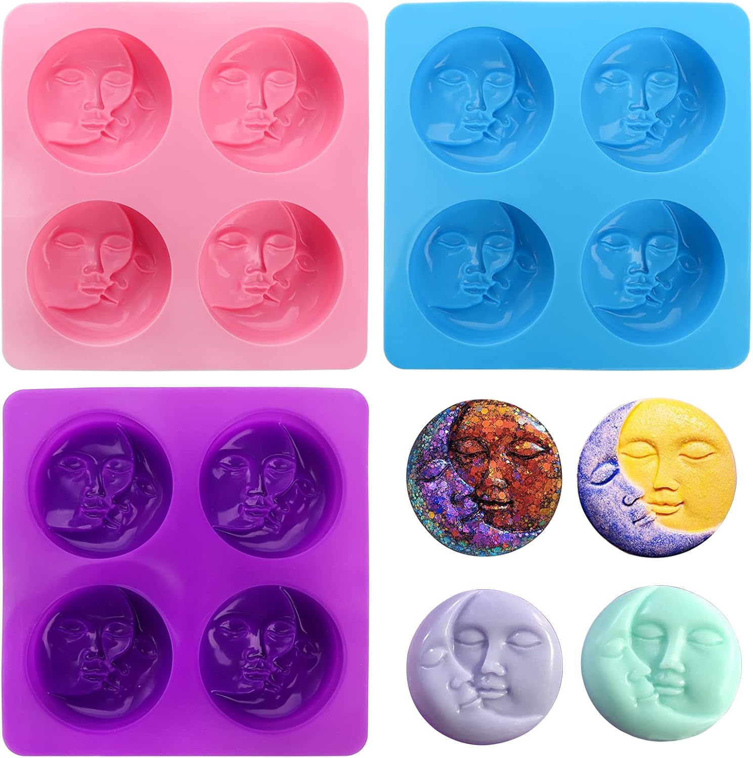 Amazon.com: Hedume 3 Pack Sun & Moon Silicone Soap Molds, 4 Cavity Sun ...