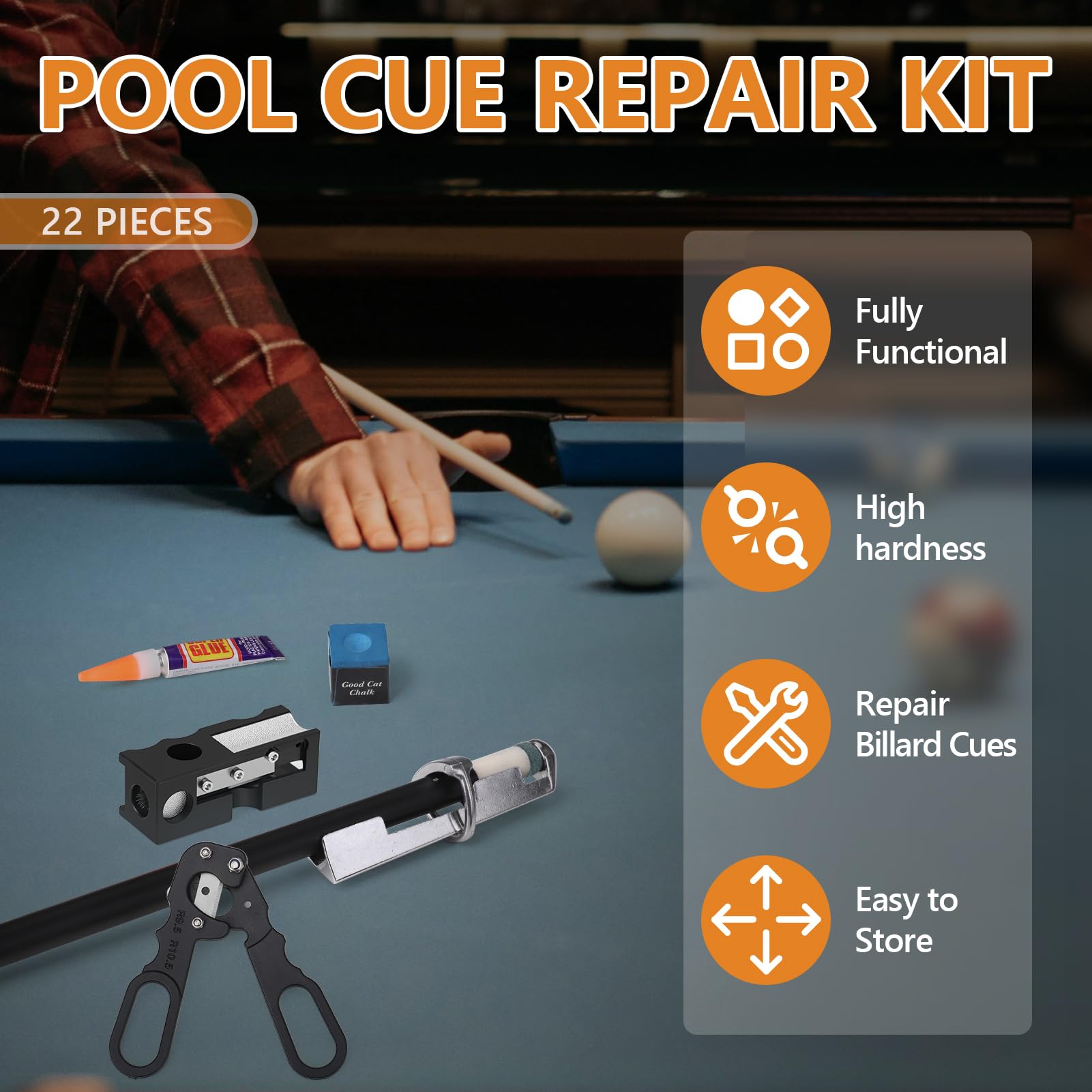 Snapklik.com : 22pcs Pool Cue Repair Kit: 11 In 1 Pool Cue Tips Repair ...