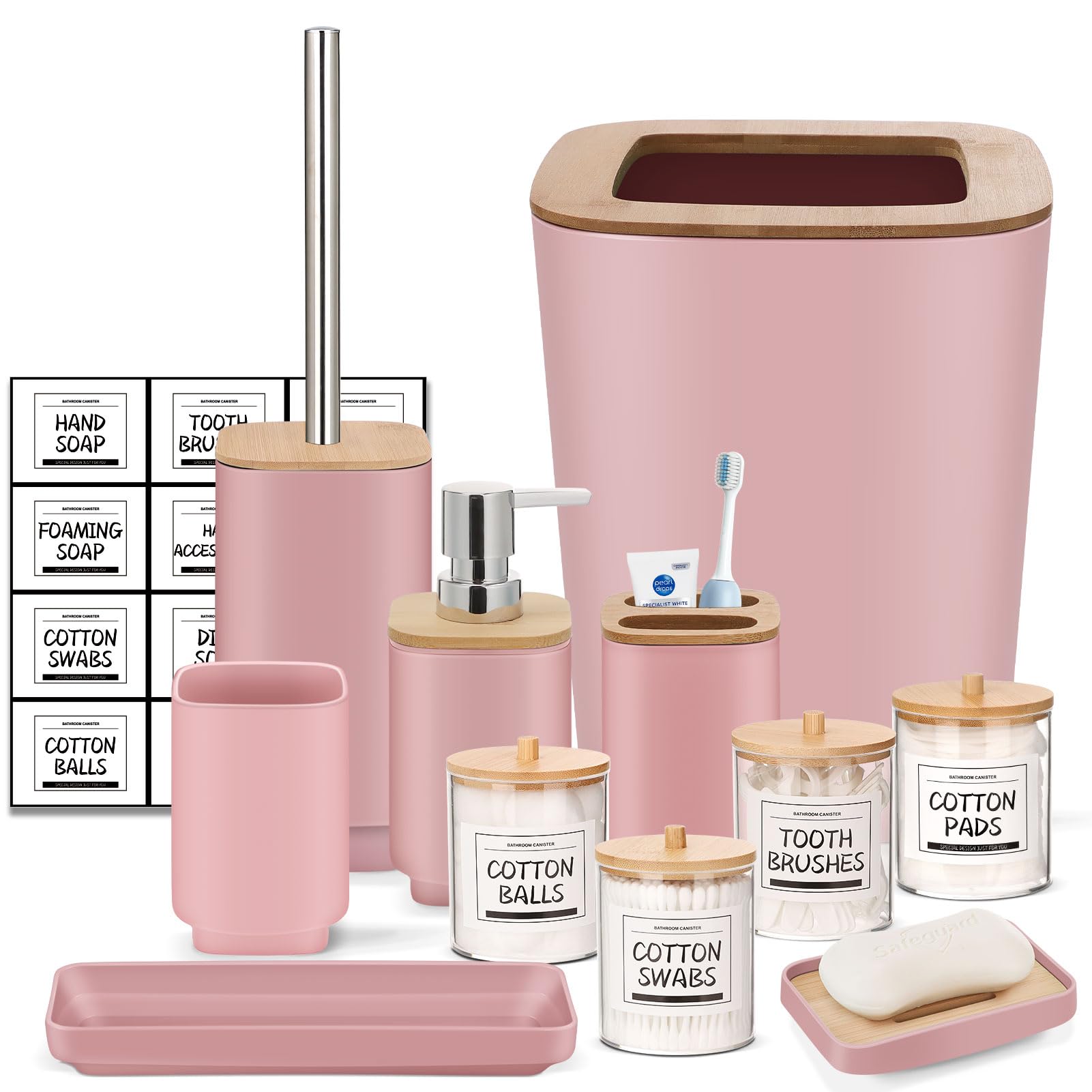 Amazon.com: IMAVO Pink Bathroom Set,11 Pcs Plastic Gift Set,Tray,4 Qtip ...
