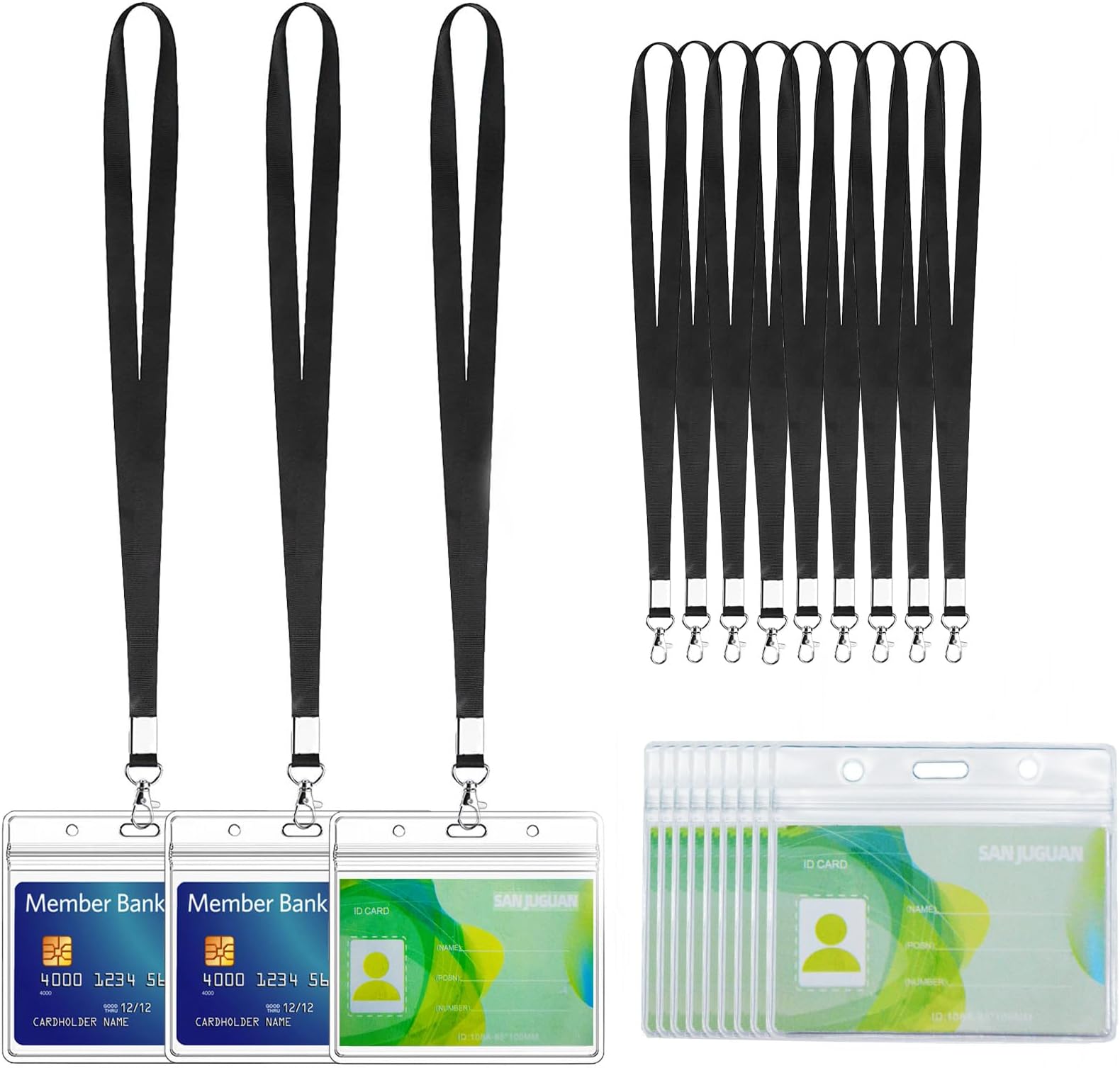 SANJUGUAN 10 Pack Horizontal Name Badge Holders with Lanyard ID Card ...