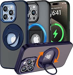 Amazon.com: KMERUOTR 360° Rotatable Ring for iPhone 15 Pro Case [Compatible with MagSafe ...