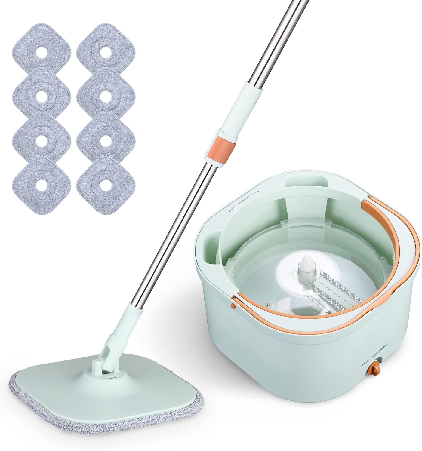 Amazon.com: Yescom Spin Mop and Bucket 8 Microfiber Mop Pads Set with ...