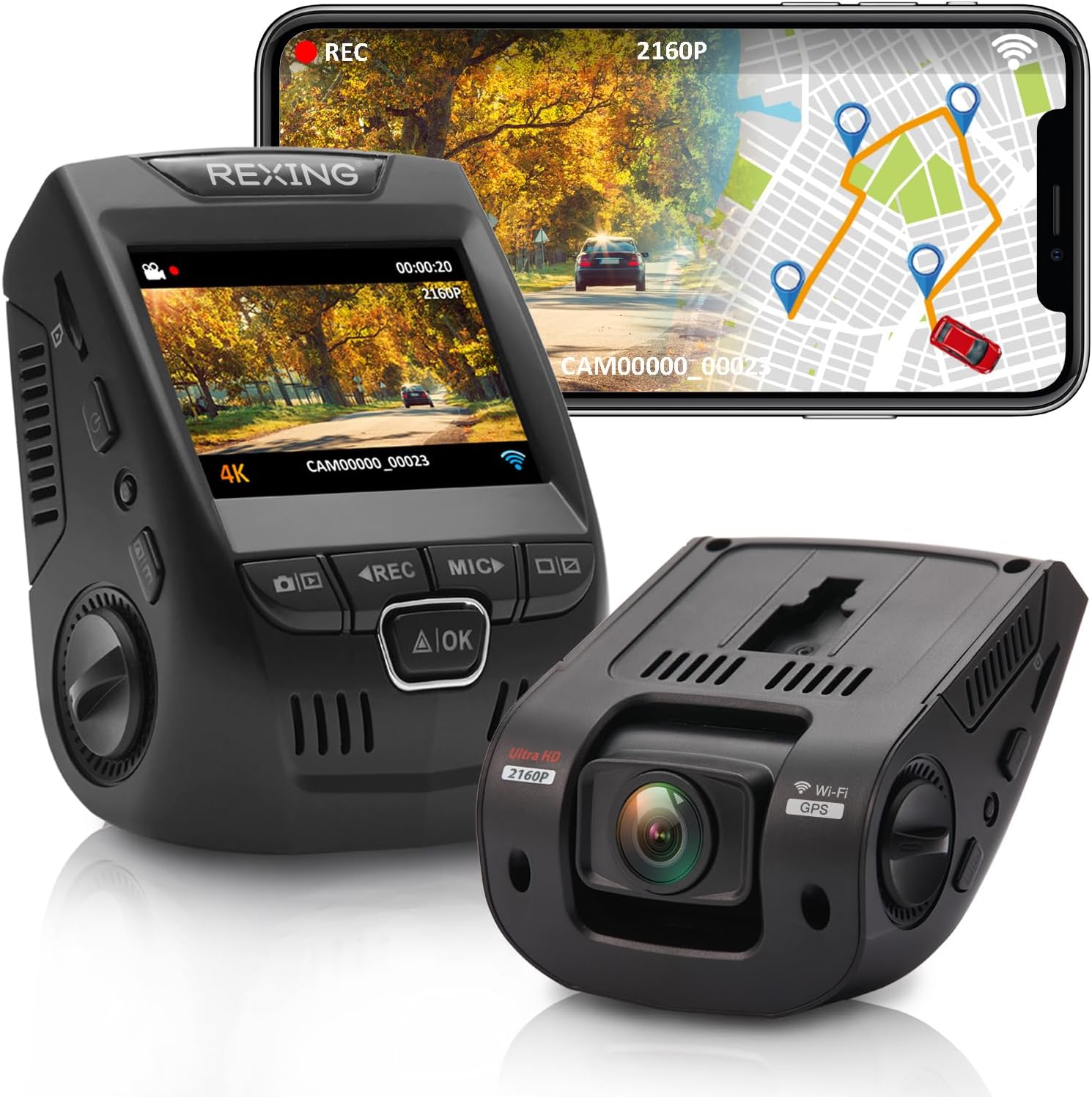 Amazon.com: REXING V1 - 4K Ultra HD Car Dash Cam 2.4" LCD Screen, Wi-Fi ...