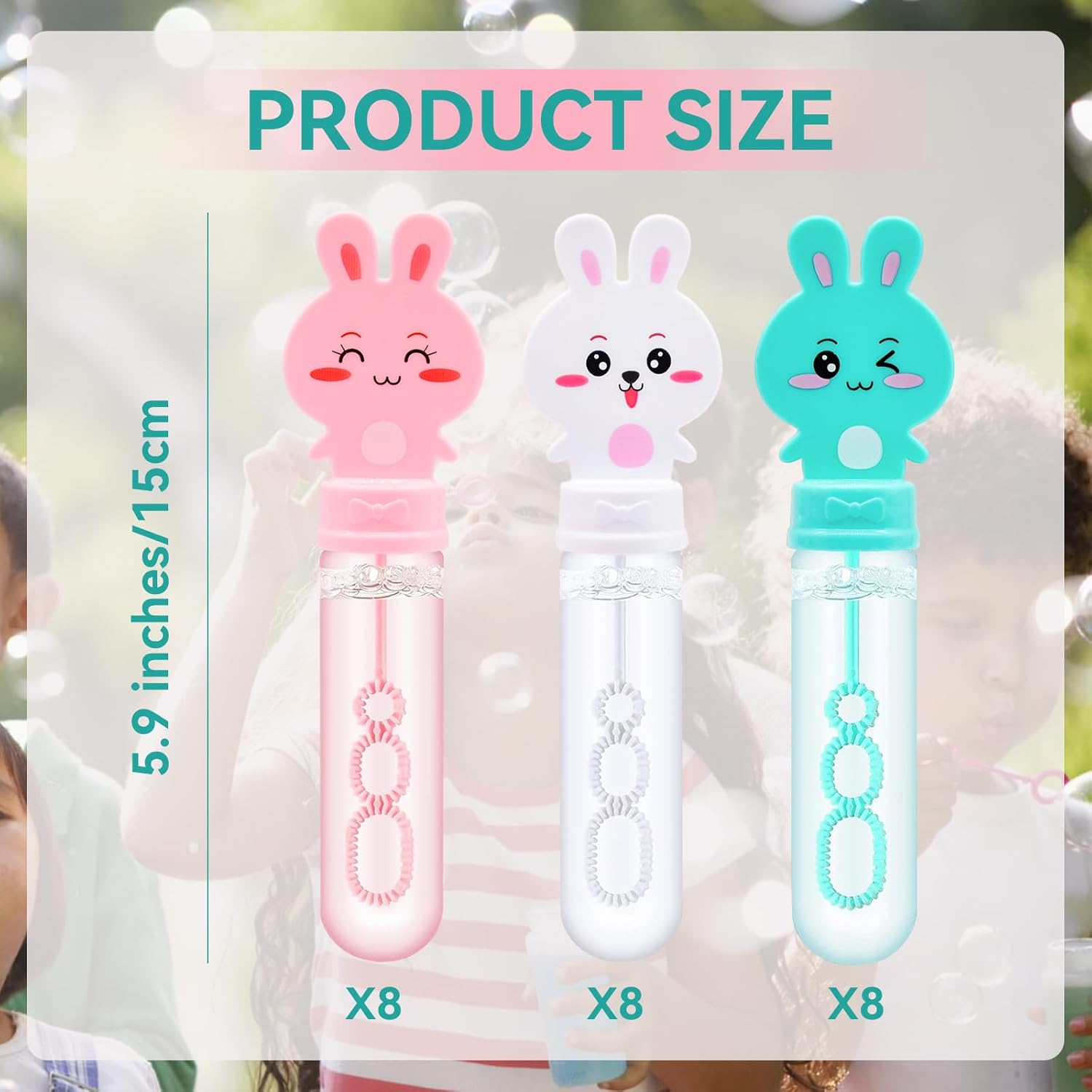 24 Pack Bunny Bubble Wands for Kids – 3 Colors Large Cartoon Rabbit ...