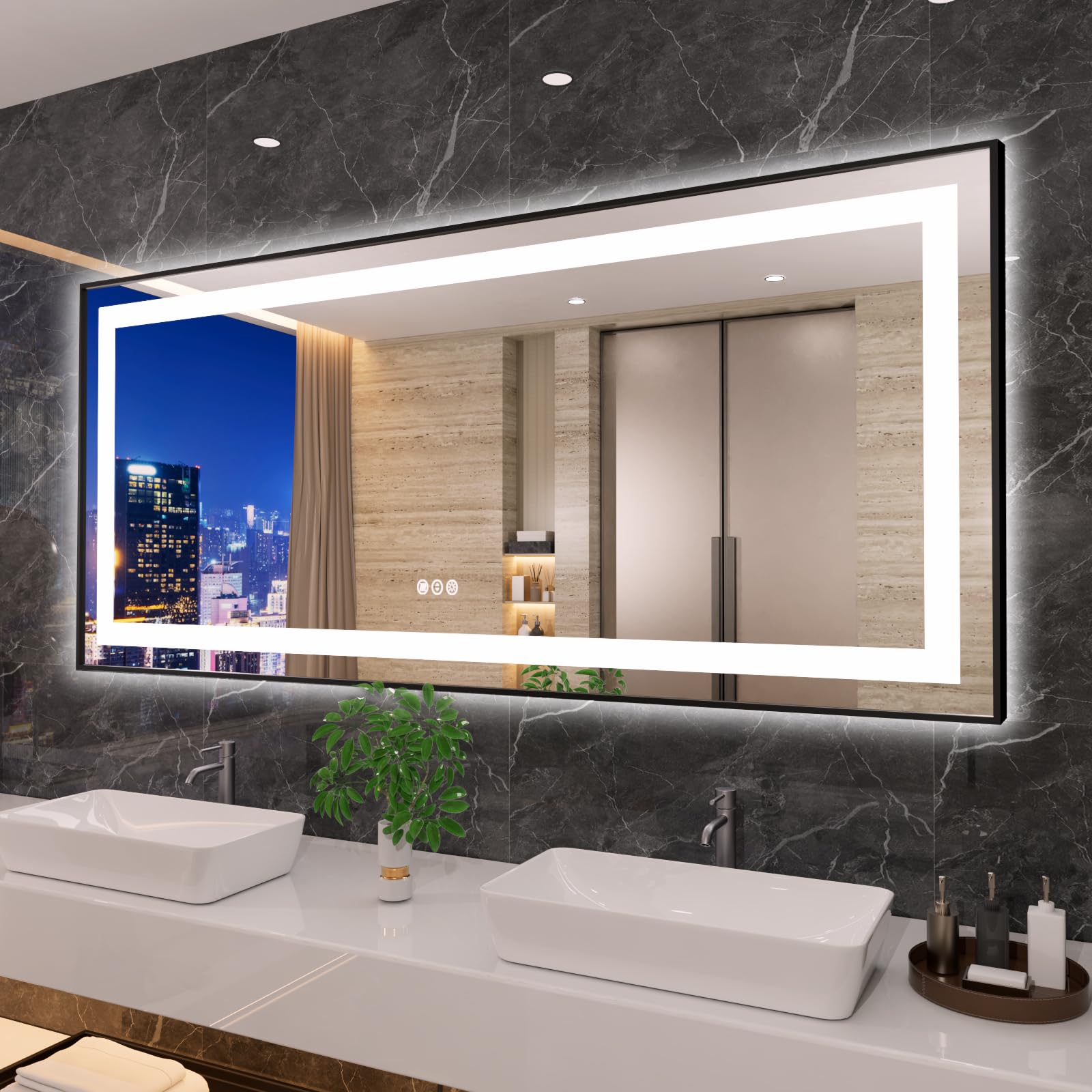 Amazon.com: Amorho 72"x 32" LED Bathroom Mirror Framed, Front Light and ...
