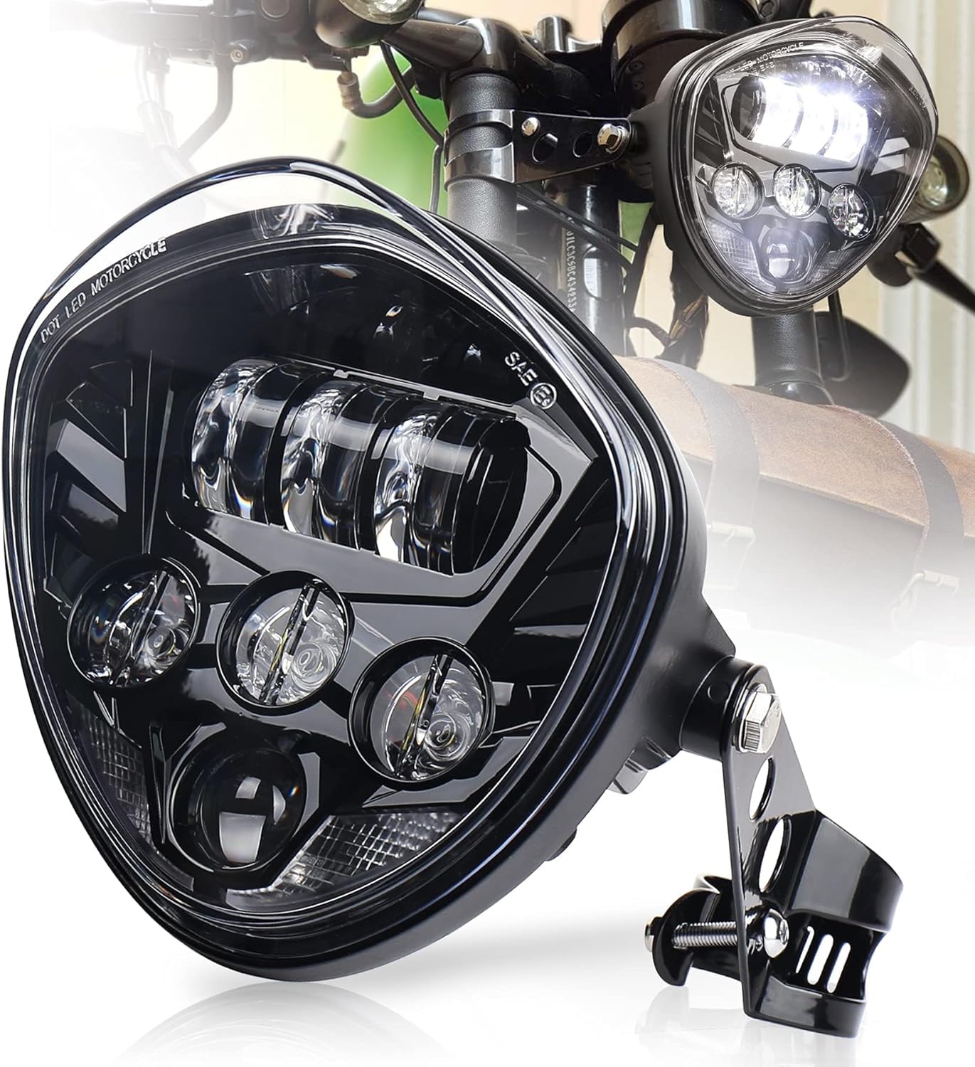 MOVOTOR Motorcycle Headlight with Bracket, High/Low Beam 7 Inch LED ...