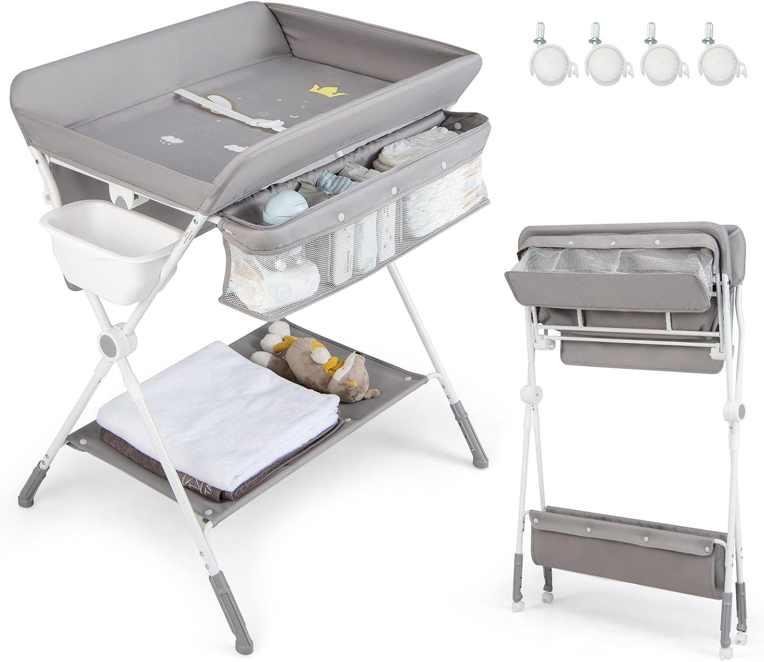 COSTWAY 4-in-1 Baby Changing Table, Adjustable Infant Care Station with ...