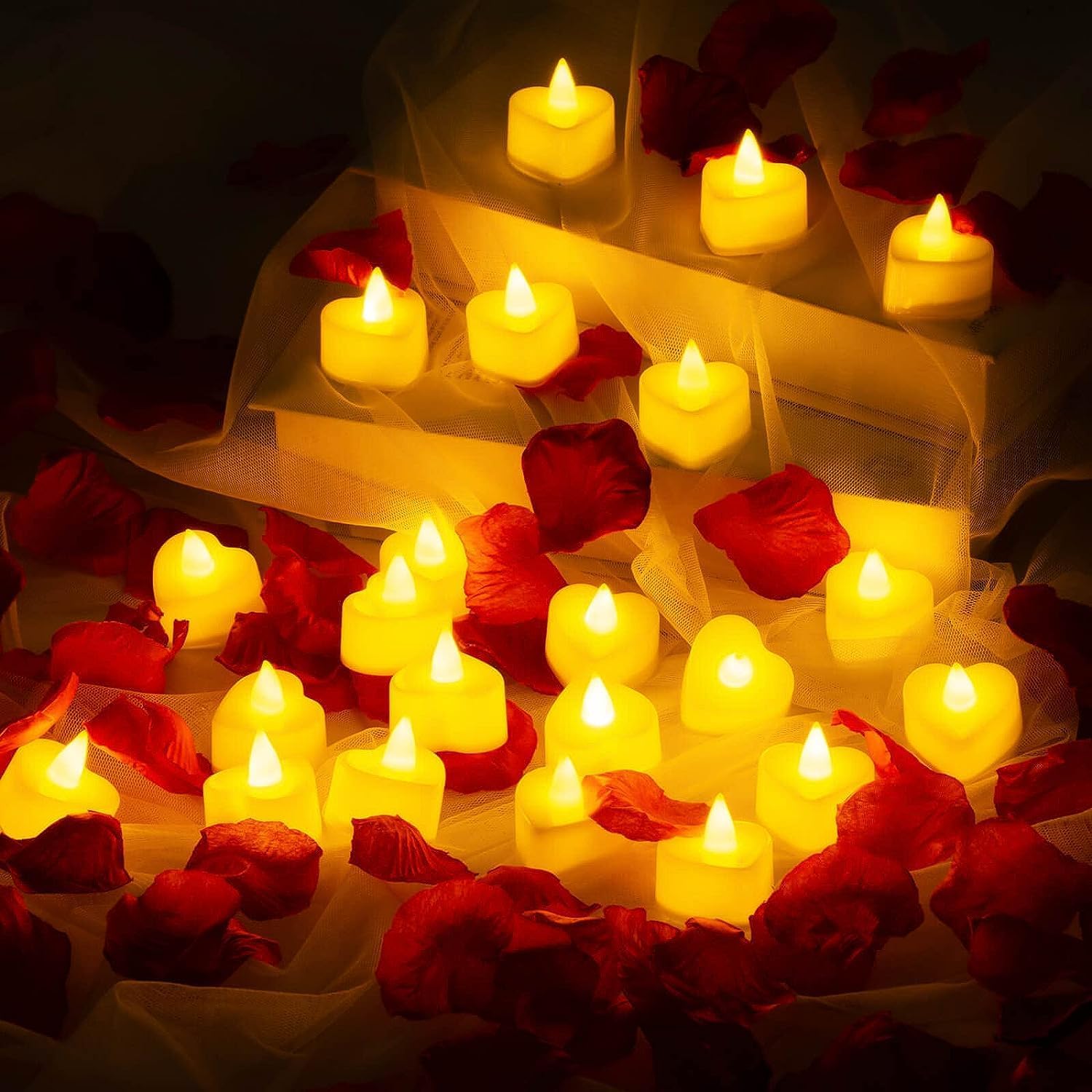 LZMDISU 24 Pieces Romantic Heart LED Candle, Heart LED Love Tealight ...
