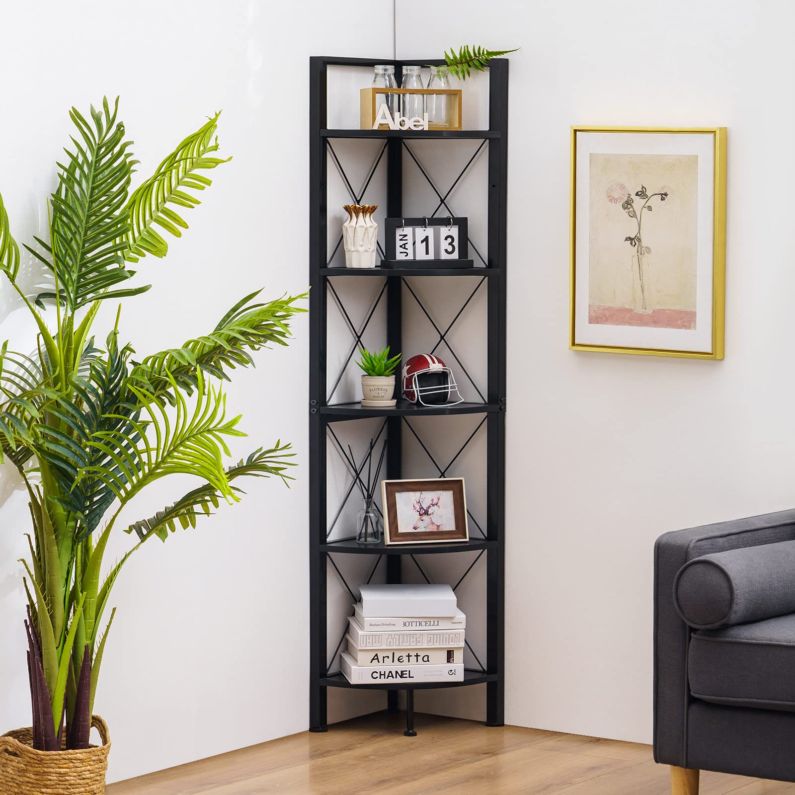 Fiona's magic 5-Tier Corner Shelf Stand, Tall Corner Bookshelf Corner ...
