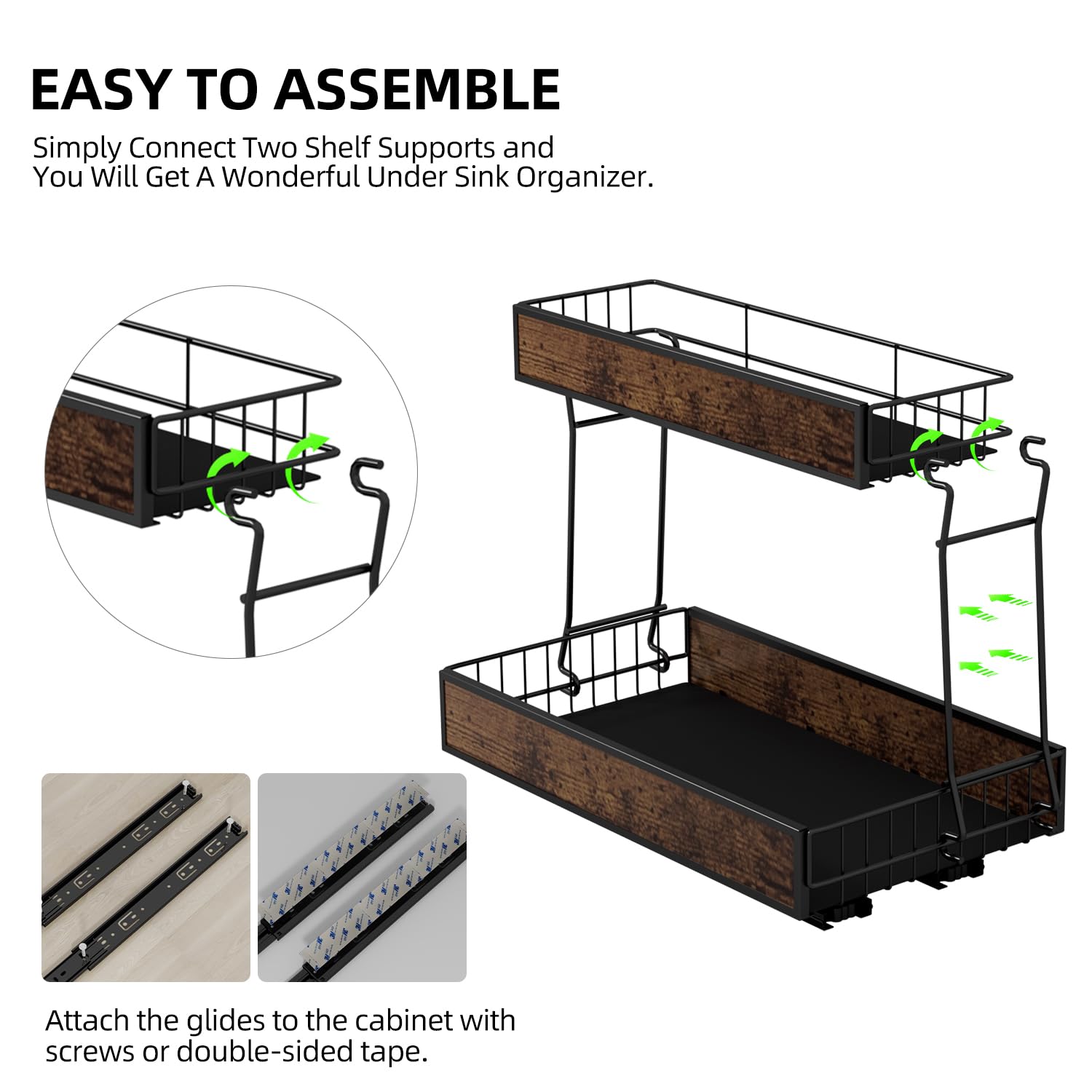 Lxmons 2-Tier Under Sink Slide Out Organizer, Pull Out Cabinet Storage ...