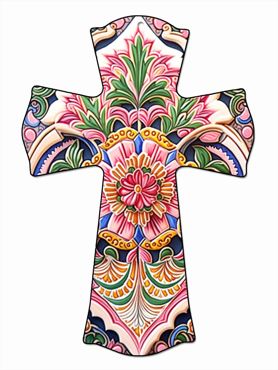 Amazon.com: CALUOHO Rustic Wood Cross Hand Painted Talavera Ceramic ...