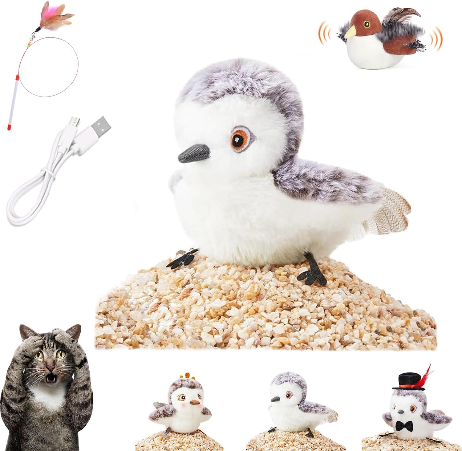 Amazon.com: Chirppaws Flapping Bird, Flying Bird Cat Toy USB Charging ...