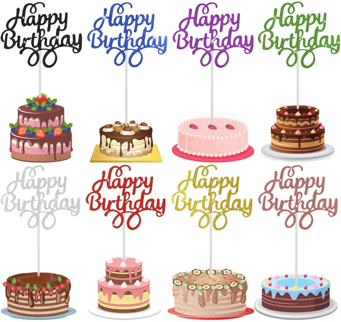 Amazon.com: 40 Pieces Happy Birthday Cake Toppers - Glitter Picks for ...