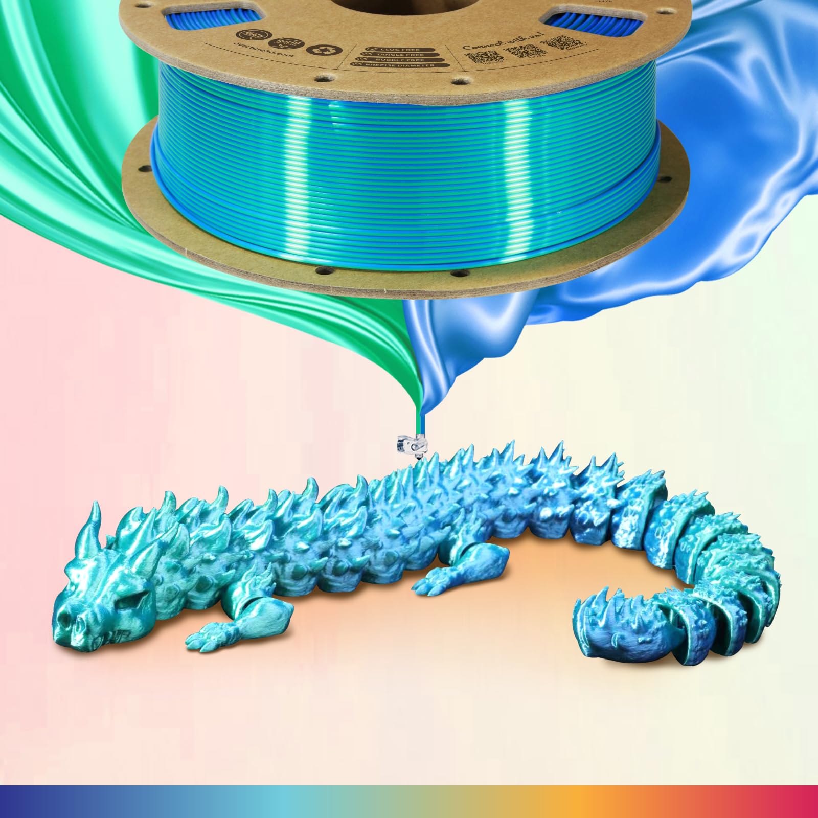 Snapklik.com : OVERTURE Silk PLA Dual Color Filament 1.75mm, Bi-Color ...