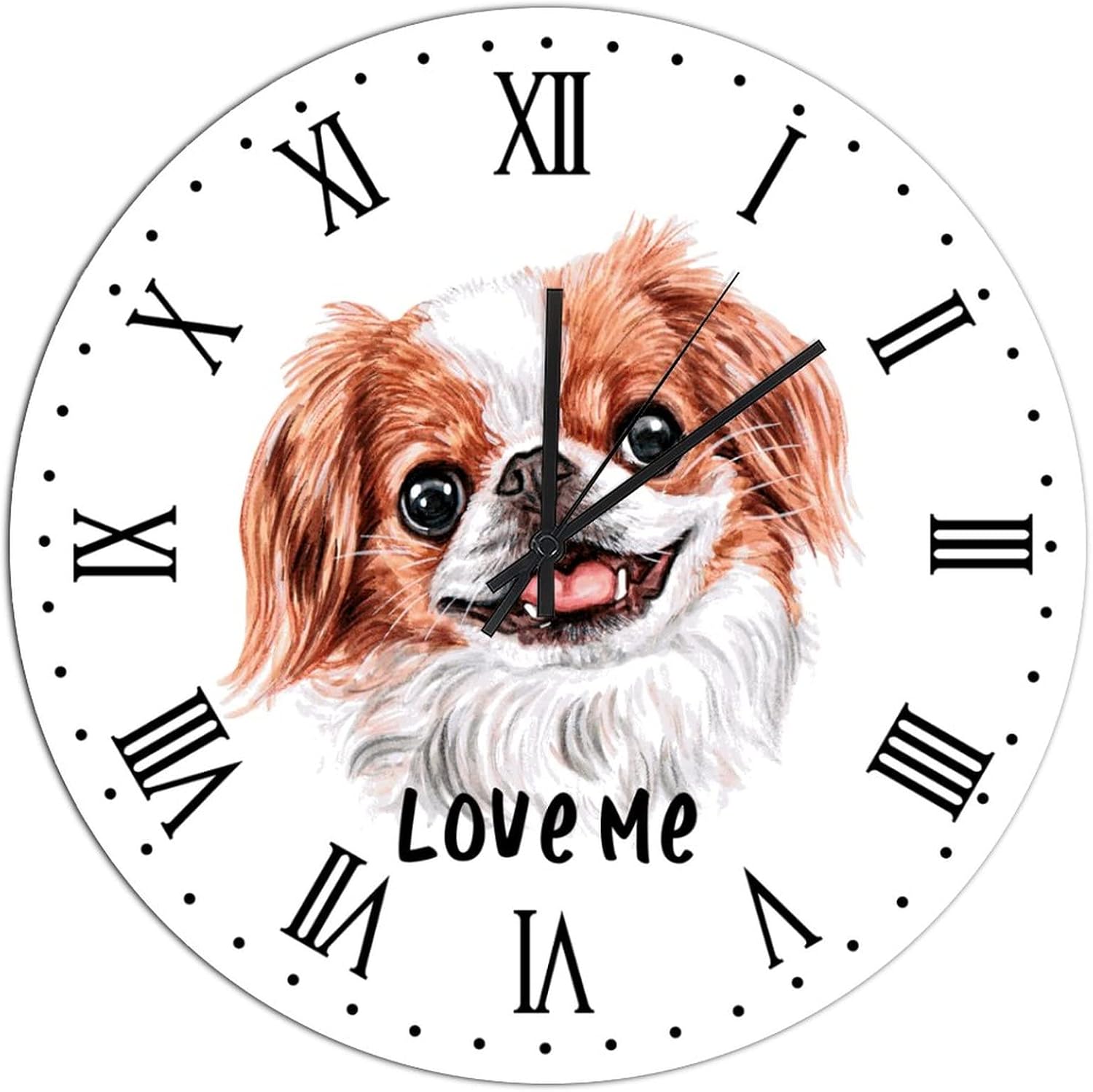 Amazon.com: Round Wall Clock Dog Pet Love Me Japanese Chin Mug Wood ...