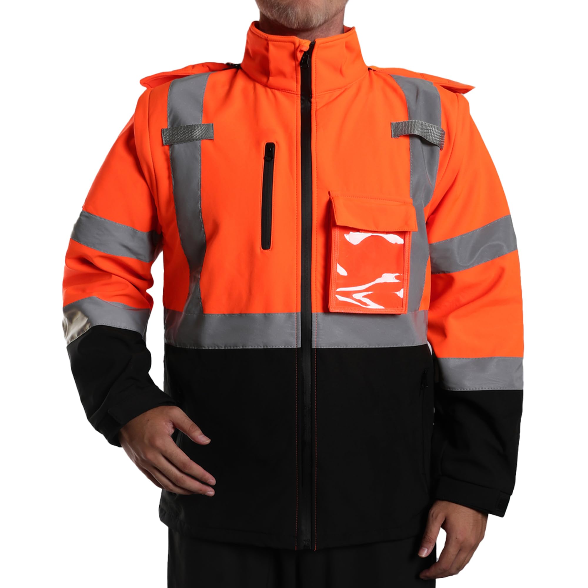 SHORFUNE High Visibility Softshell Safety Jacket for Men, Waterproof ...
