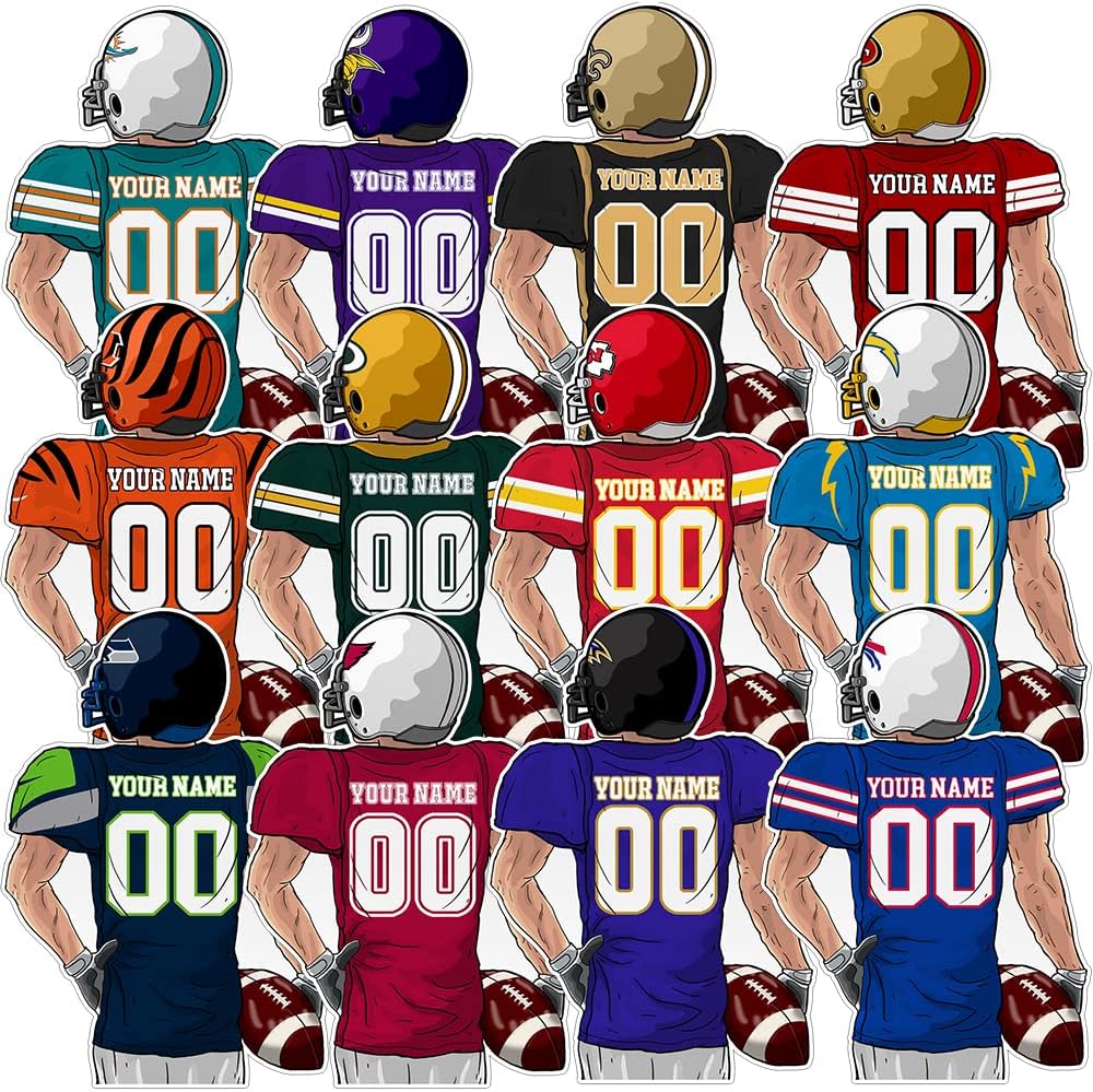Amazon.com: Personalized Football Player Sticker, Custom Jerseys, Name ...