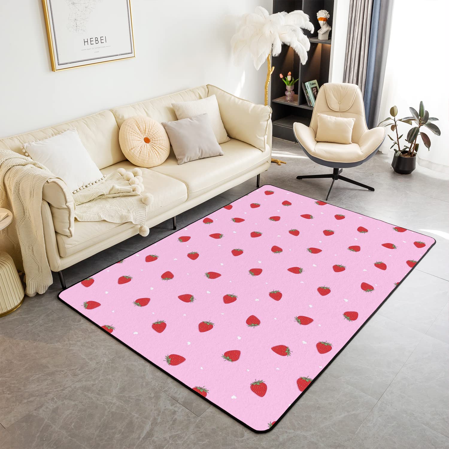 Strawberry Area Rug 5x6'6'' for Girls, Tropical Fruit Non Shedding Rug ...
